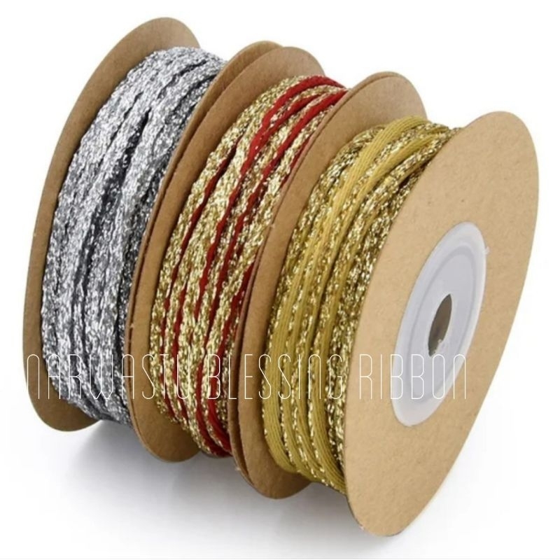 Jual 2mm Tali hangtag tali hampers tali souvenir merah red emas gold ...