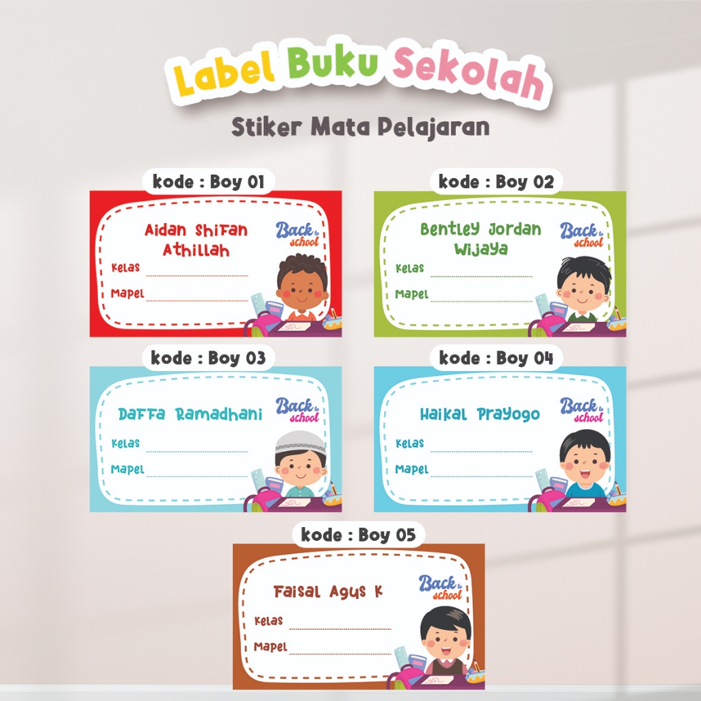 Jual Stiker Label Buku Pelajaran Sekolah TEMA BOY, LAKI-LAKI CUSTOM ...