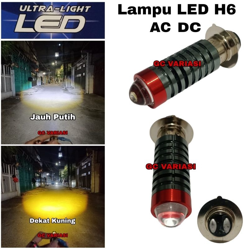 Jual Lampu Motor Bebek Matic Led H6 Laser AC DC Cahaya 2Warna Dekat Putih Jauh Kuning/Lampu ...