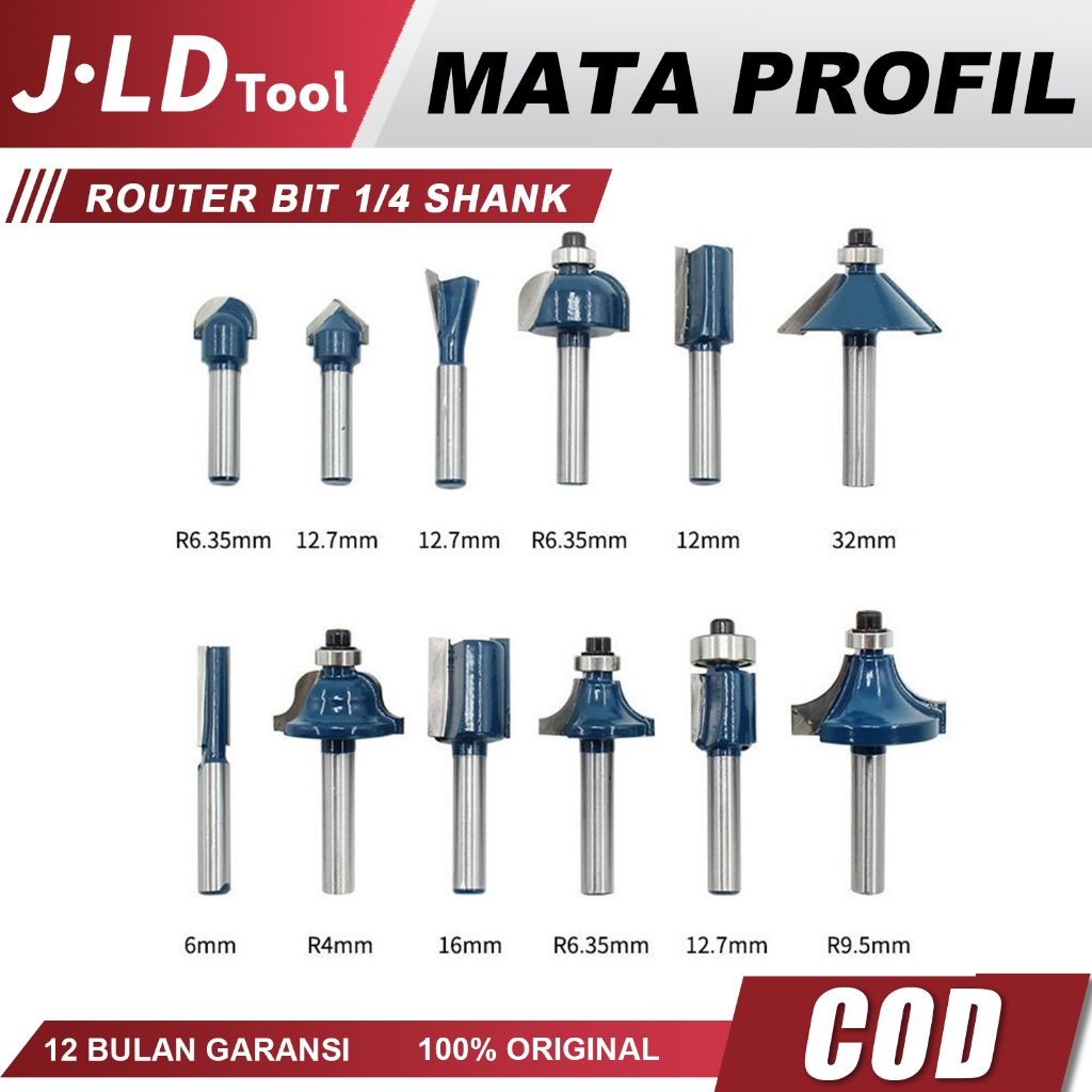 Jual JLD Mata Profil Kayu Router Trimmer Bit Set 1/4"Shank | Shopee ...