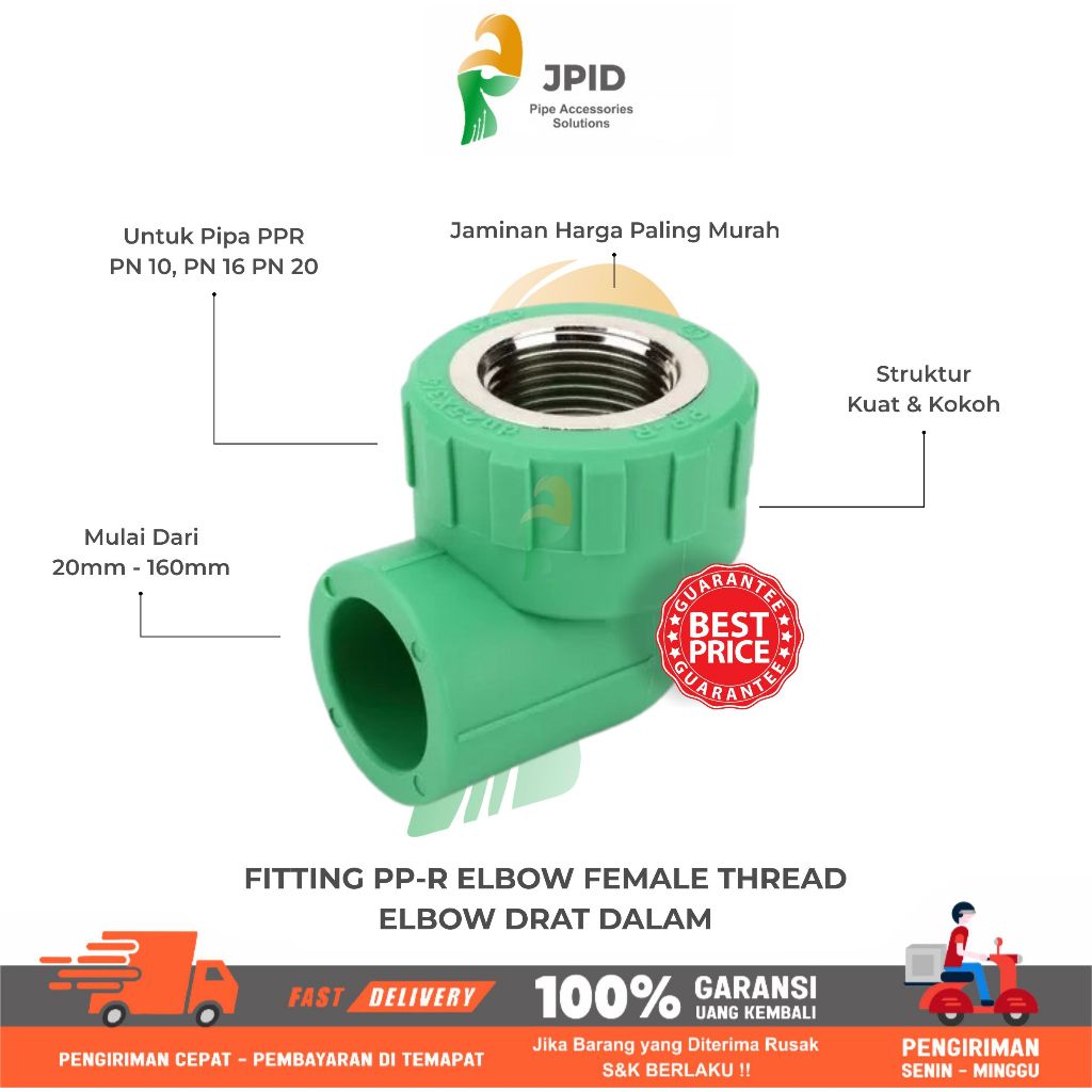 Jual Elbow Drat Dalam PPR 20x1/2" | Elbow Female Thread 20mm x 1/2 ...