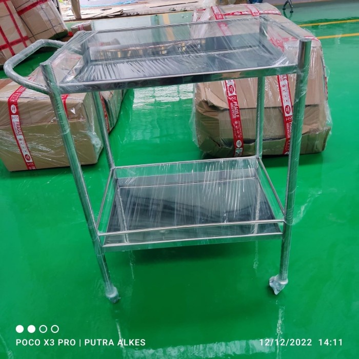 Jual Troli Instrumen 2 Susun Stainless - Meja Trolley Instrument 2 Rak ...