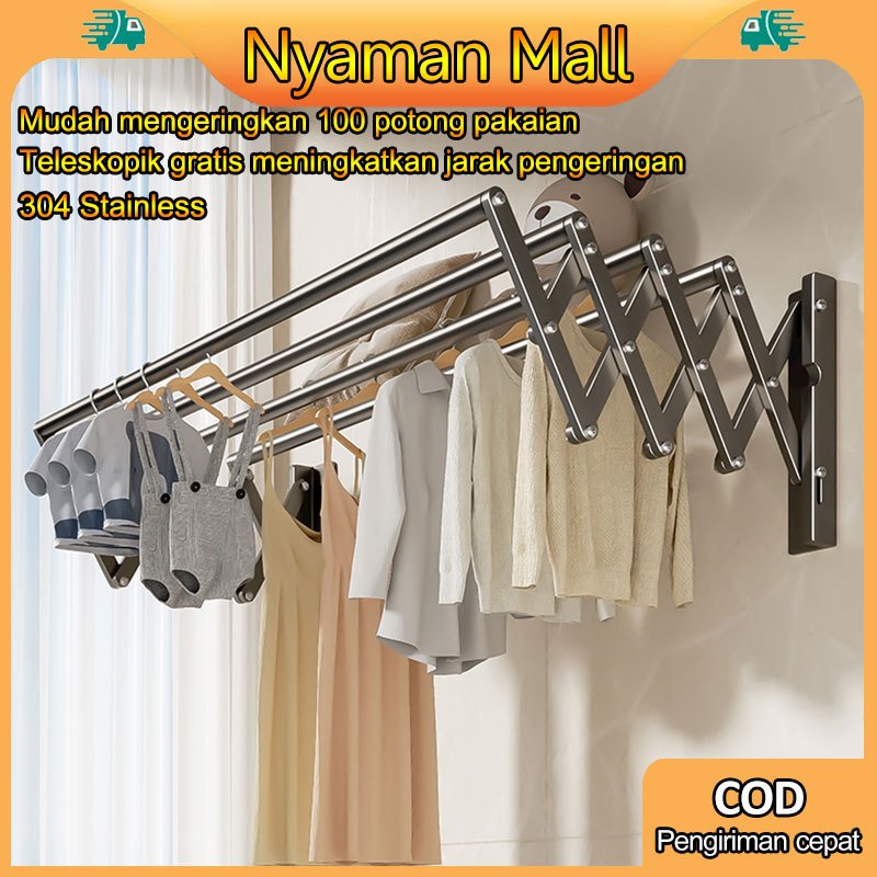 Jual Jemuran Baju Dinding Stainless Steel 100-200cm Pakaian Single ...