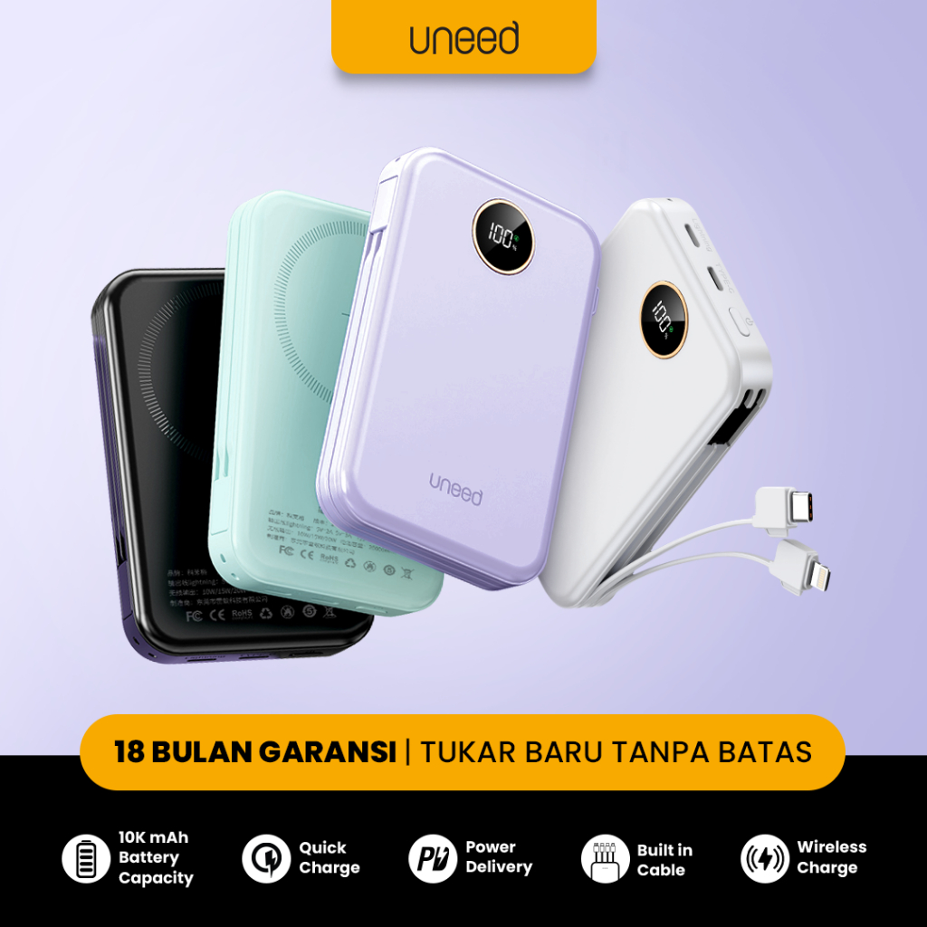 Jual UNEED MultiBox WM11 10.000mAh Powerbank Wireless Built in Cable 22 ...