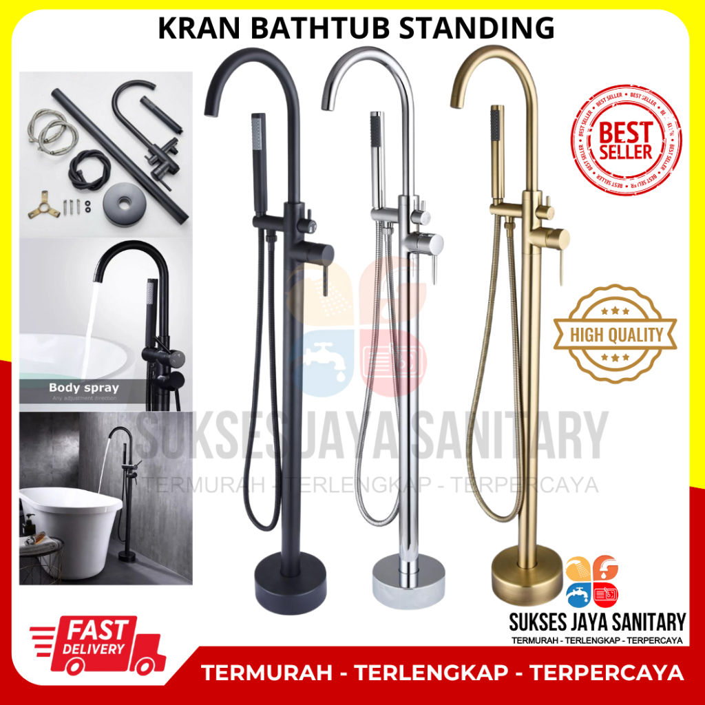 Jual Kran Bathtub Standing Elegant / Keran Air Mixer Panas Dingin ...