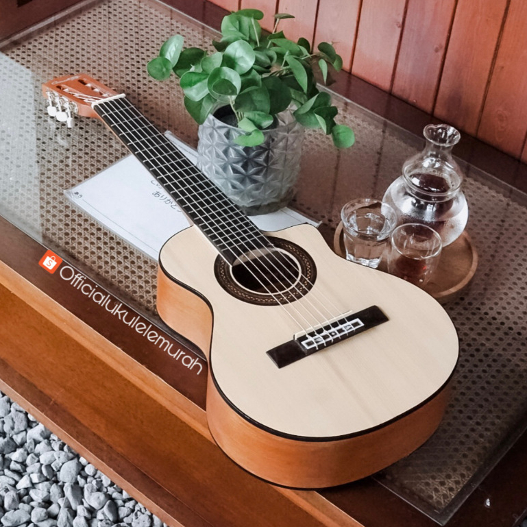 Jual Gitar Klasik Mini 3/4 Nylon Cutway Cowboy Natural Custom Fullset ...
