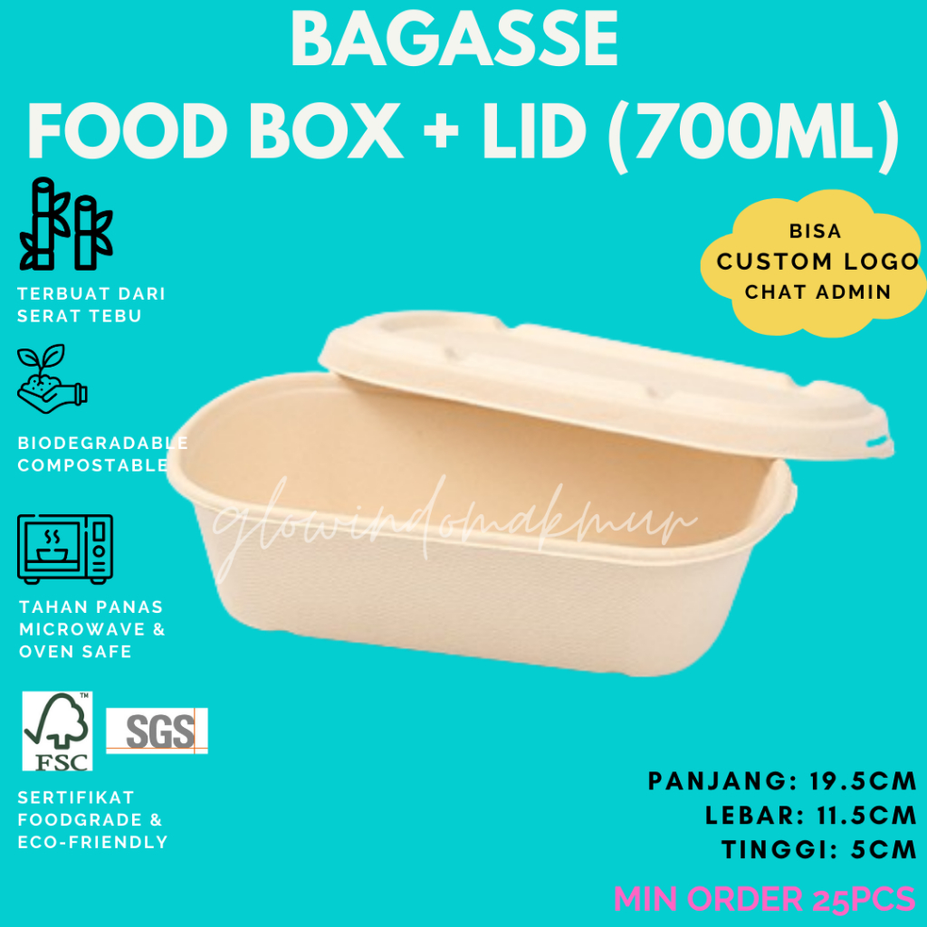Jual Bagasse Food Box Oval 700ml + Lid Lunch Box Food Box Cake Box Biodegradable Compostable ...