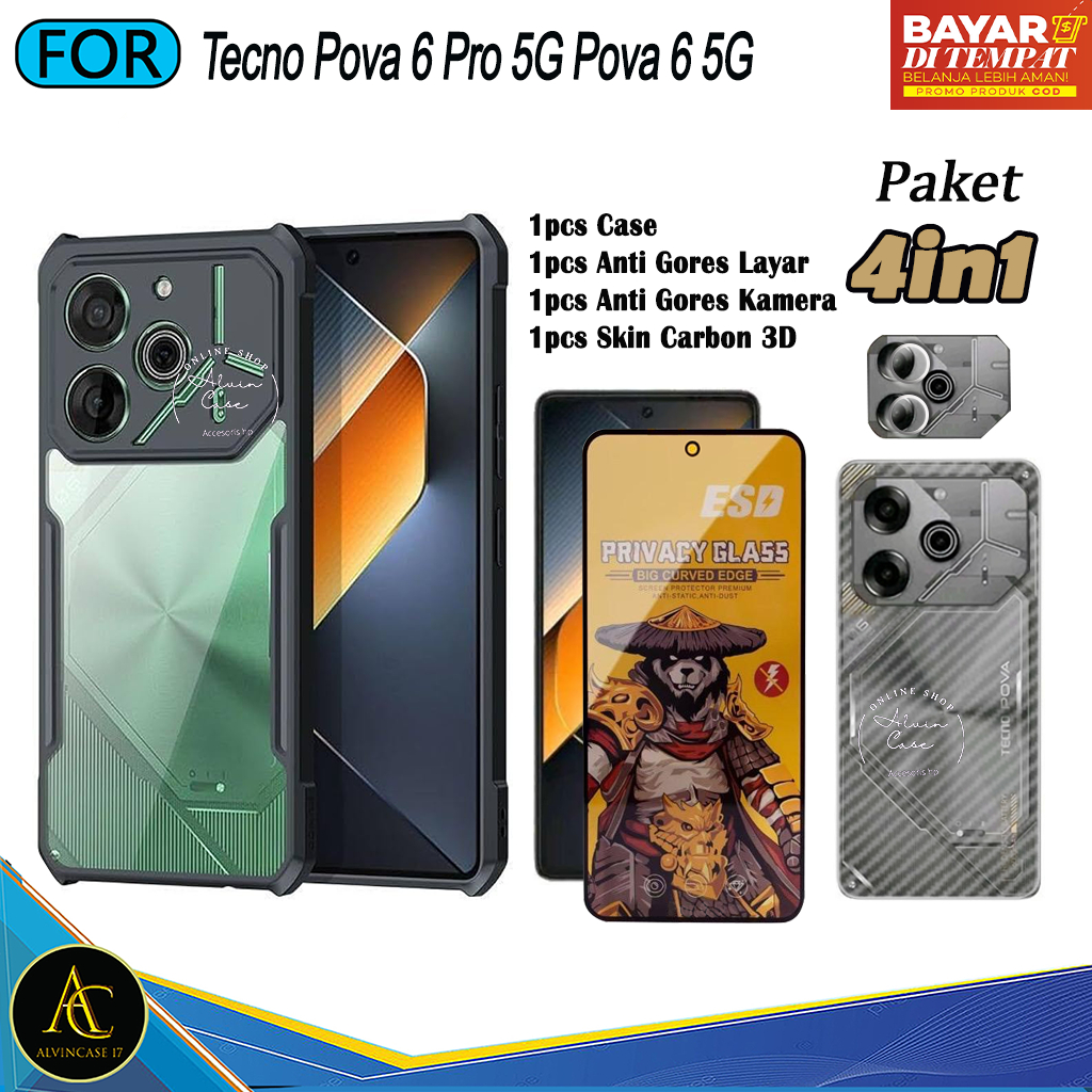 Jual Paket 4in1 Case Tecno Pova 6 Pova 6 Pro Softcase Shockproof Transparan Casing | Shopee ...