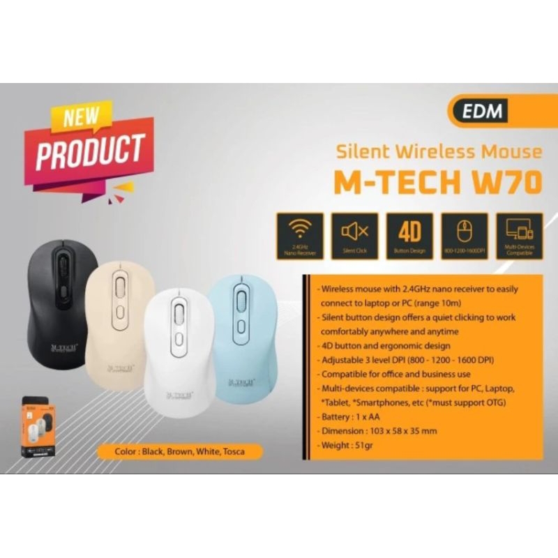 Jual MOUSE WIRELESS SILENT M-TECH W70 2,4GHz | Shopee Indonesia