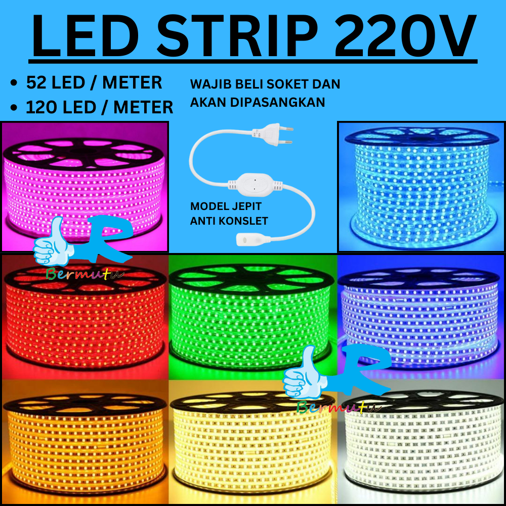 Jual LED Selang Jepit 120 Mata 220V 8mm Strip LED 6mm 52L Waterproof ...