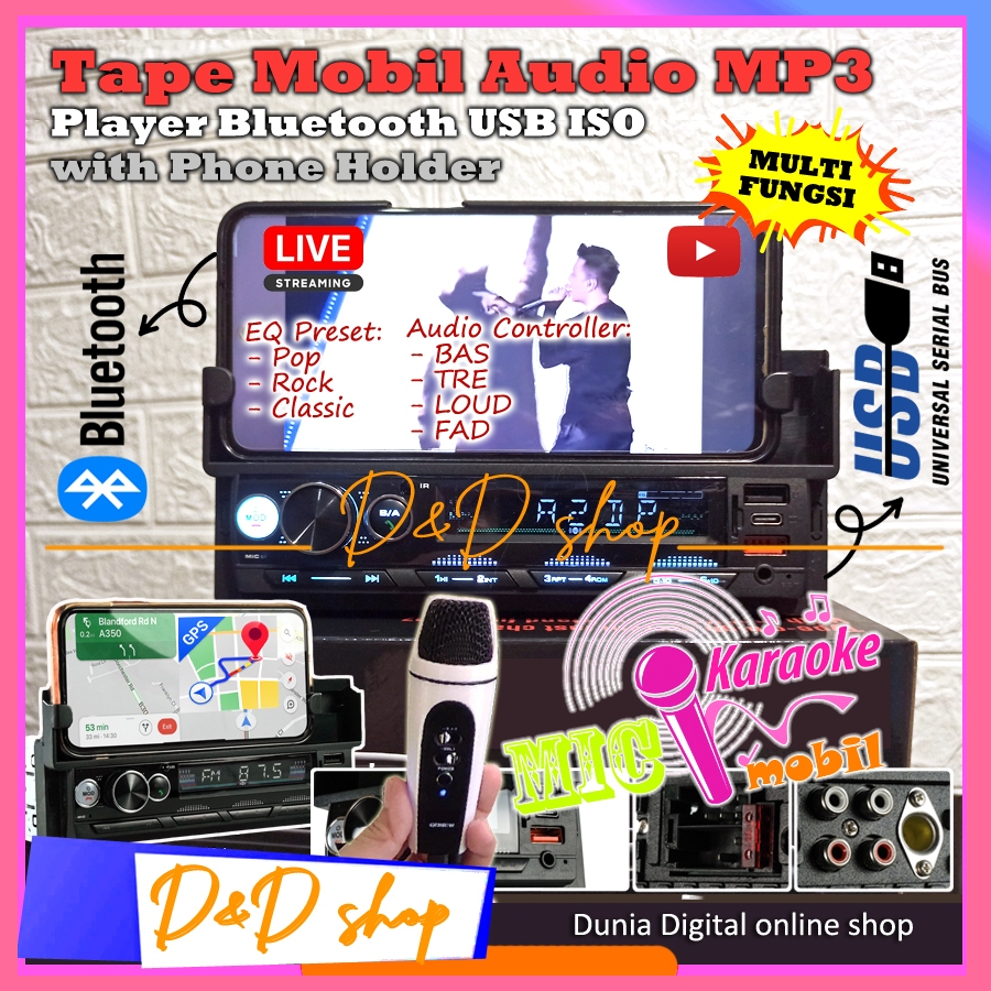 Jual Tape Mobil Audio MP3 Player Bluetooth USB ISO with Phone Holder ...