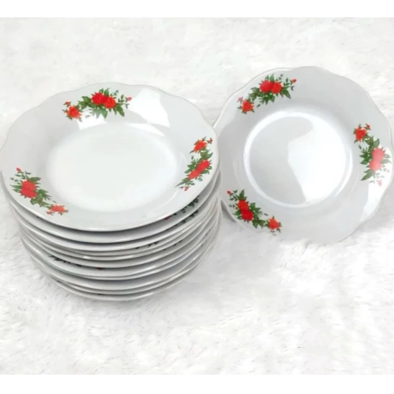 Jual 6pcs piring makan lucky/piring motif bunga/piring makan/piring ...