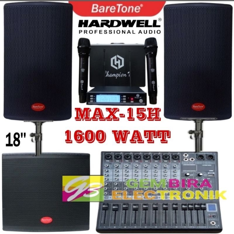 Jual Paket Sound System Speaker Aktif 15 inch Baretone MAX15H Subwoofer 18 inch Baretone Mixer ...