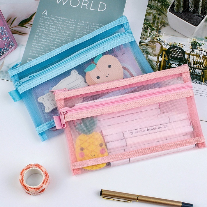 Jual A4 A6 Tempat Pensil Jaring Large-Capacity Tas Pensil Transparan ...