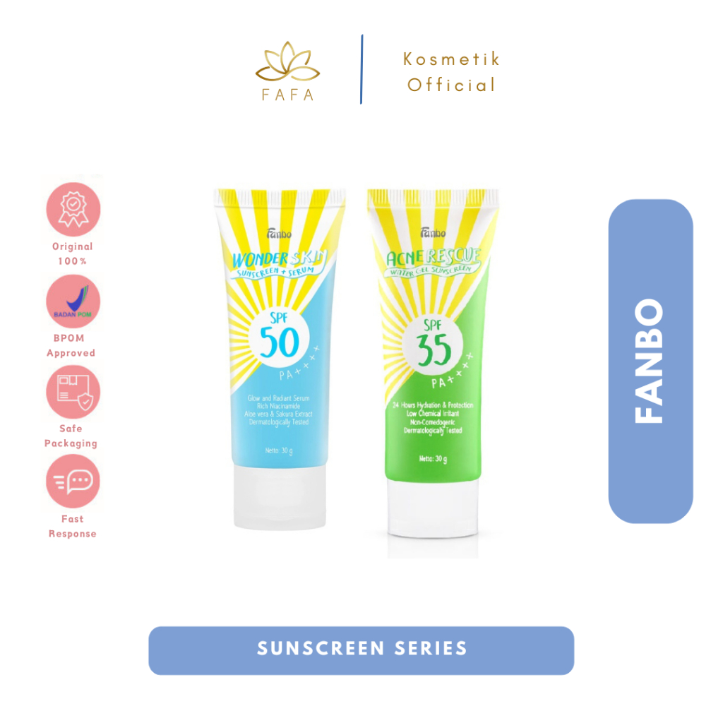 Jual FANBO Wonder Skin & Acne Rescue Water Gel Sunscreen & Serum - SPF 35 & 50 PA ++++ 30gr ...