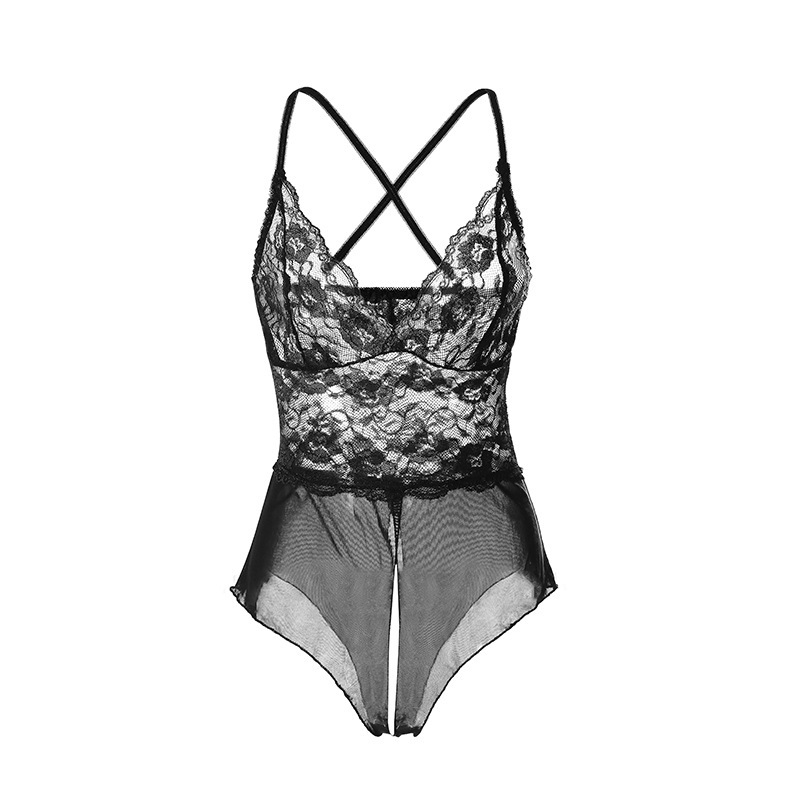 Jual Lingerie Sexy transparan Open Crotch Renda Bodysuit One Piece ...