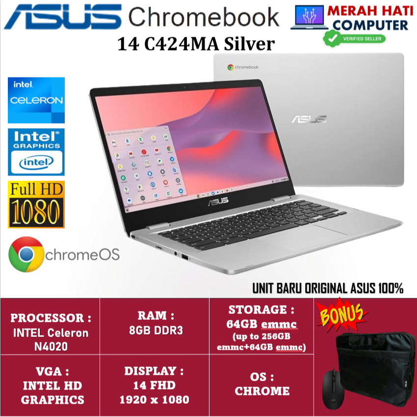 Jual Laptop Murah ChromeBook ASUS C424MA Intel N4020 8GB 256GB 14 FHD ...