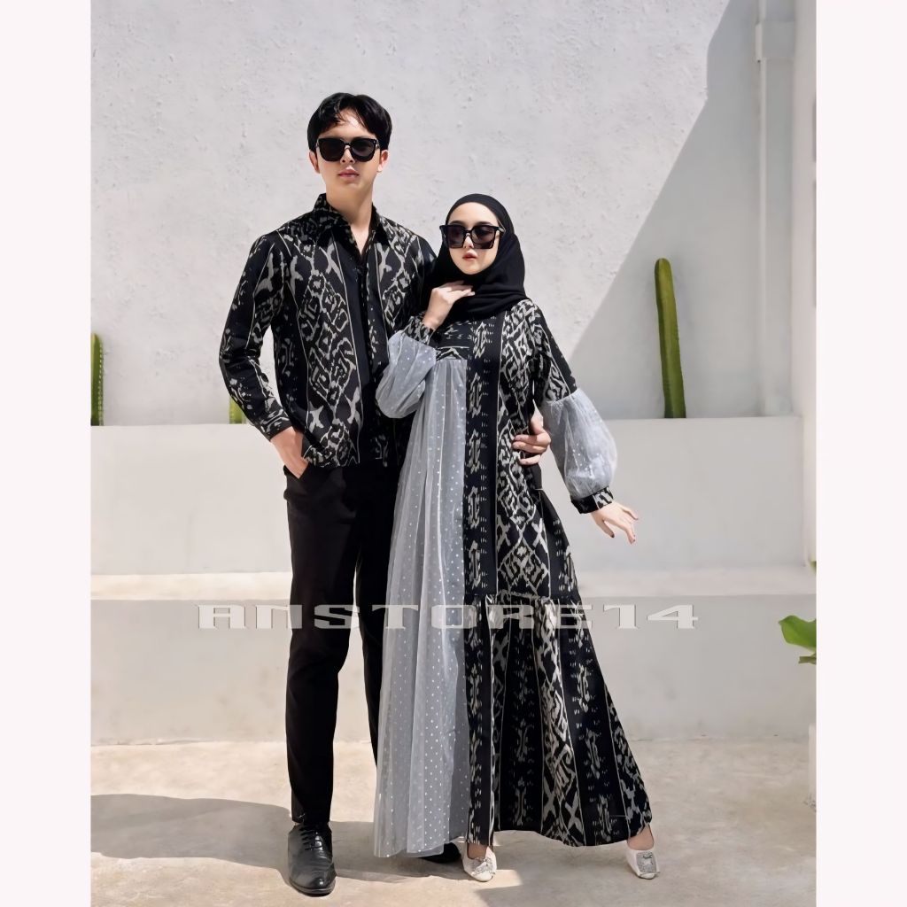 Jual (READY STOCK) Gamis Couple Tenun Kondangan Raya Hitam - Couple ...