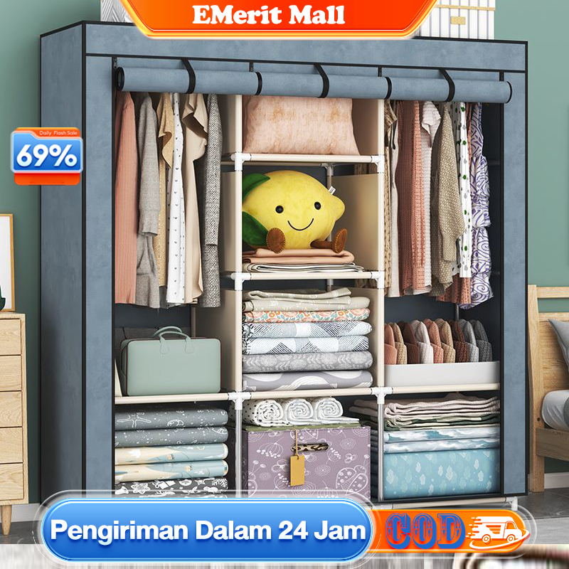 Jual Lemari Pakaian Kain Portable Lemari Baju Kain Anti Debu Rak Tempat ...