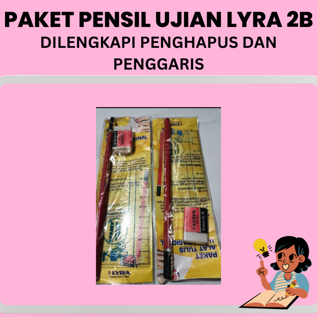 Jual Paket Pensil Ujian Lyra 2B dilengkapi dengan Penghapus dan Penggaris | Shopee Indonesia