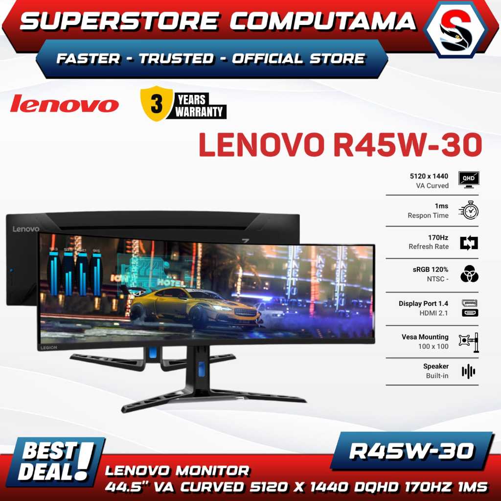 Jual Monitor LED LENOVO LEGION R45W-30 44.5" 5120x1440 170Hz USB-C 75w ...