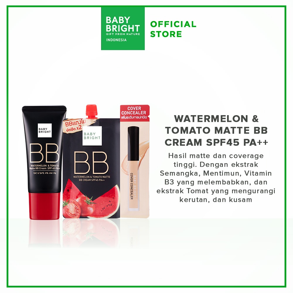 Jual BB Cream Baby Bright | Watermelon & Tomato Matte BB Cream SPF45 PA++ 30g | Matte BB Cream ...