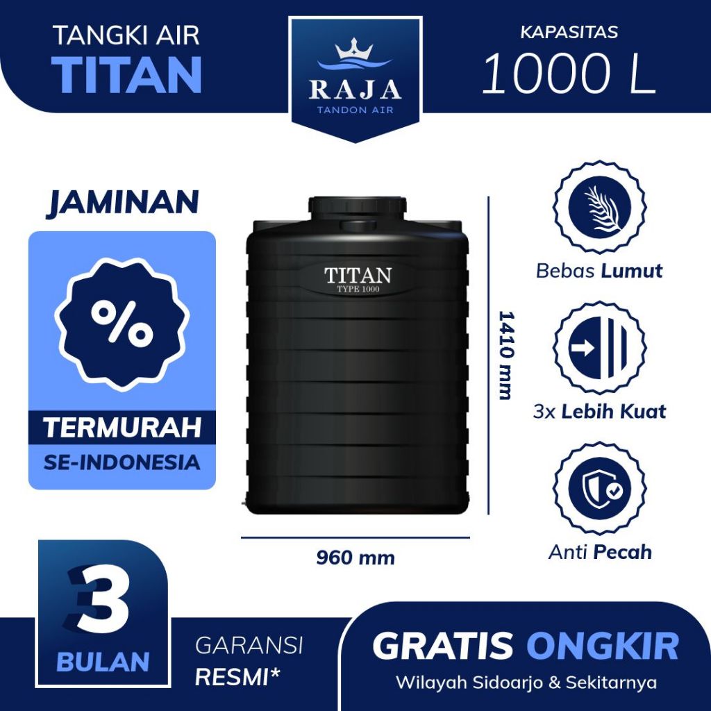 Jual Tangki Tandon Toren Air Titan 1000 L Higienis & Free Ongkir ...