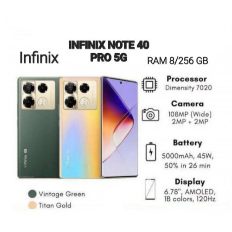 Jual HP INFINIX NOTE 40 PRO 5G NFC RAM 8/256 GB GARANSI RESMI | Shopee ...