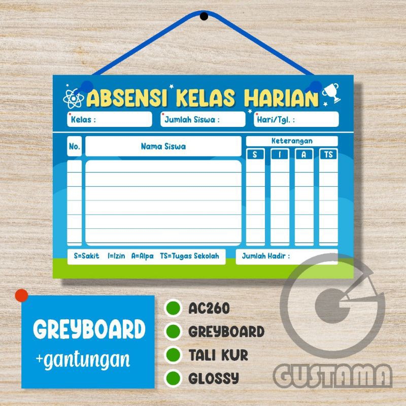 Jual Poster Absensi Kelas + Gantungan, Wipe and Clean Ukuran 20x30 cm ...