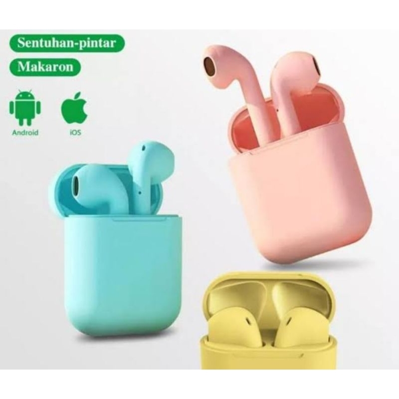 Jual Headset Headsfree Earphone Macaron i12 Bluetoth Wireless Plus ...