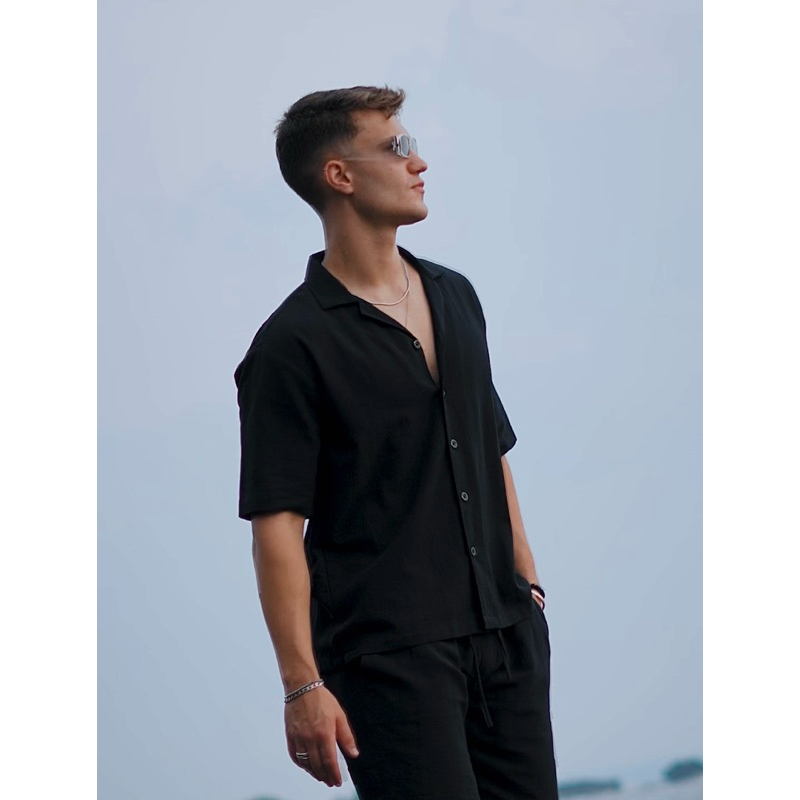 Jual BEACHWELL Kemeja Pria Linen Katun Lengan Pendek Oversized Polos ...
