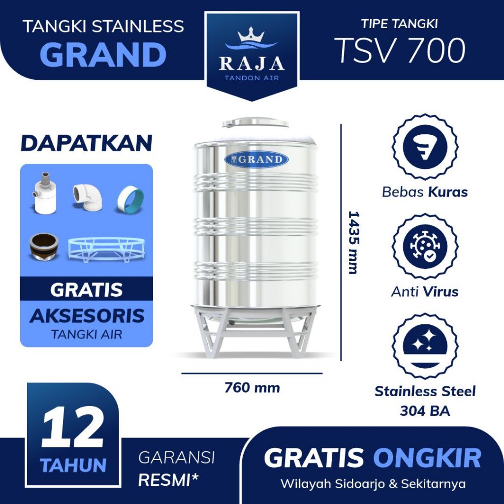 Jual Tangki Tandon Toren Air Stainless Steel Grand TSV 700 Free Ongkir ...