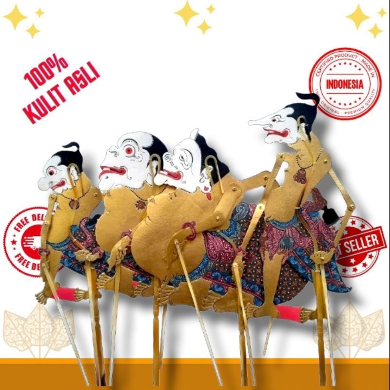 Jual Wayang Kulit Sapi ASLI Punokawan/Punakawan/Semar Mini Gapit Bambu ...