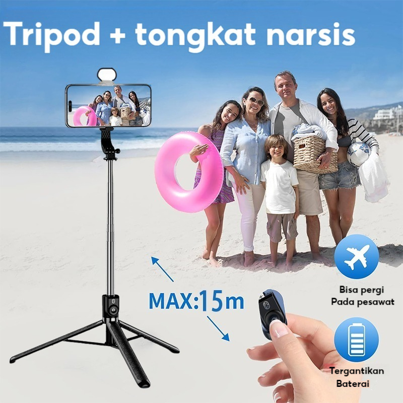 Jual Tinggi 170cm Tongsis Tripod Bluetooth Selfie Stick 4 in 1 Led Tanpa Lampu Remote ...