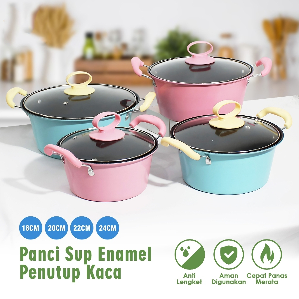 Jual FOREVER-panci sup / kuah enamel warna dengan tutup kaca premium ...
