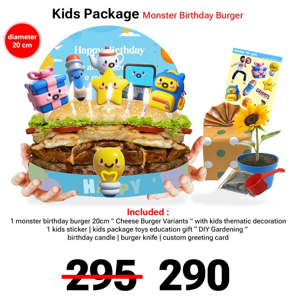 Jual Kids Package Monster Birthday Burger 20cm ( Birthday Cake ...