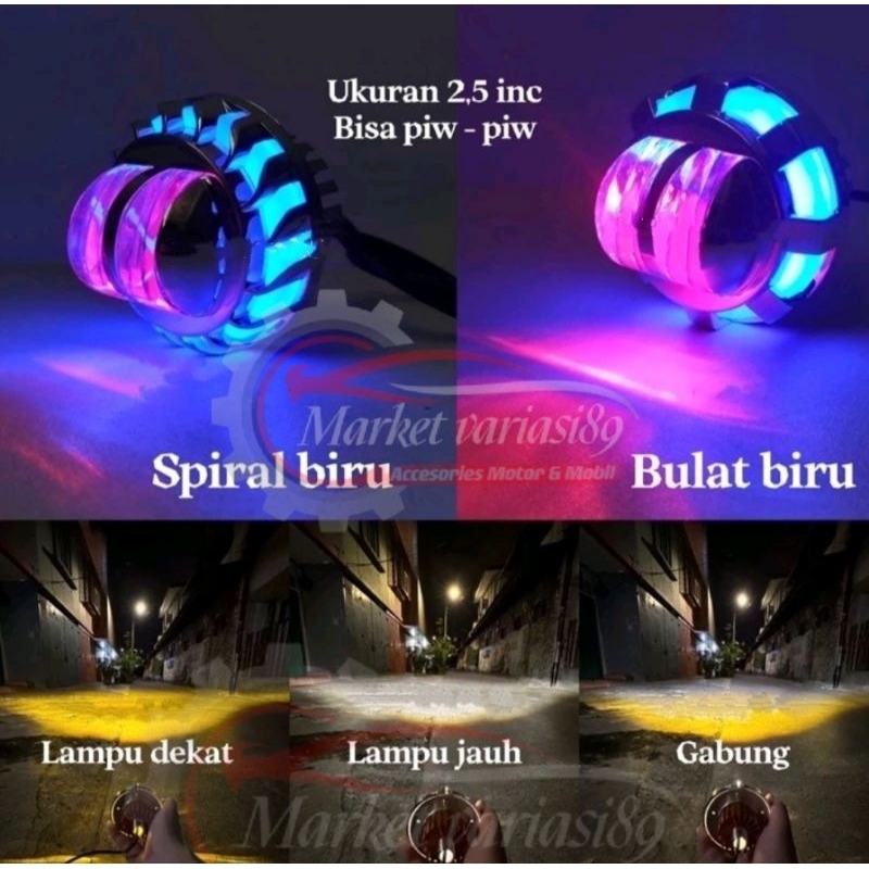 Jual Lampu LED Projie 2 Mata Lensa 2,5 Inch Original Senja Biru DE ...