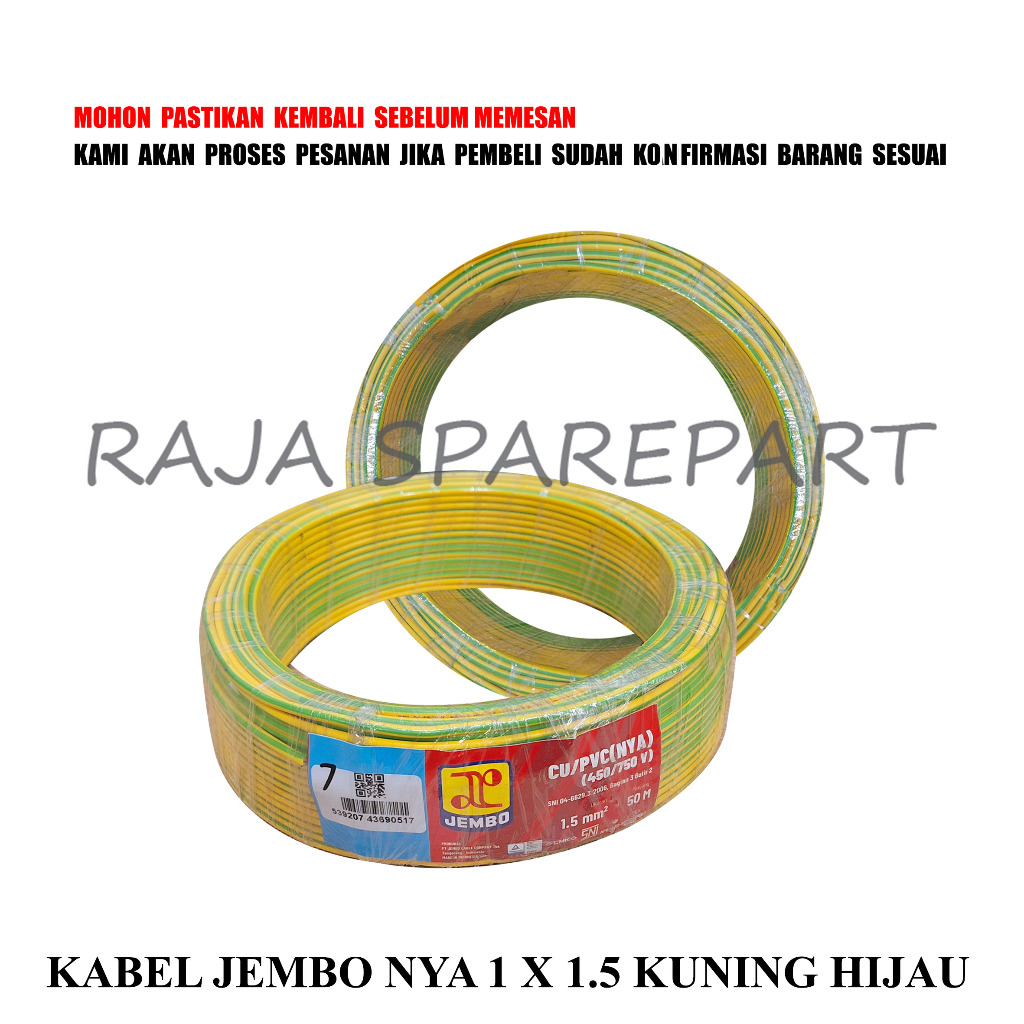 Jual KABEL NYA / KABEL LISTRIK / KABEL JEMBO NYA 1 X 1.5 KUNING HIJAU ...
