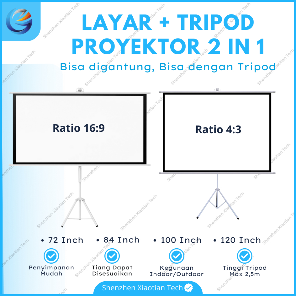 Jual Tripod Layar Proyektor 100 Inch 16:9 4:3 | Layar Proyektor Gantung ...