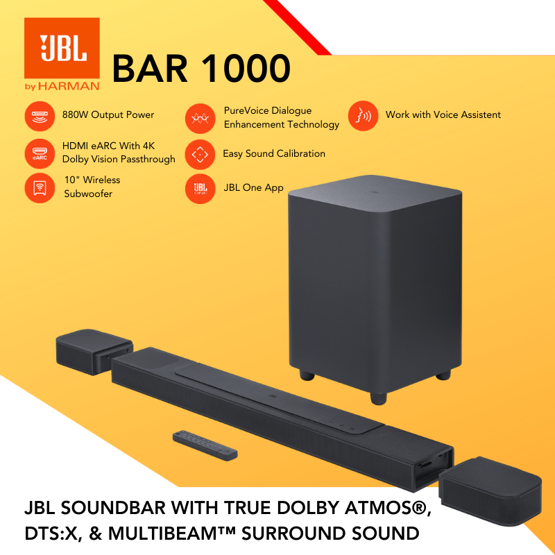 Jual SOUNDBAR JBL Bar 1000 7.1.4-channel Soundbar with Detachable Surround Speakers Dolby Atmos ...