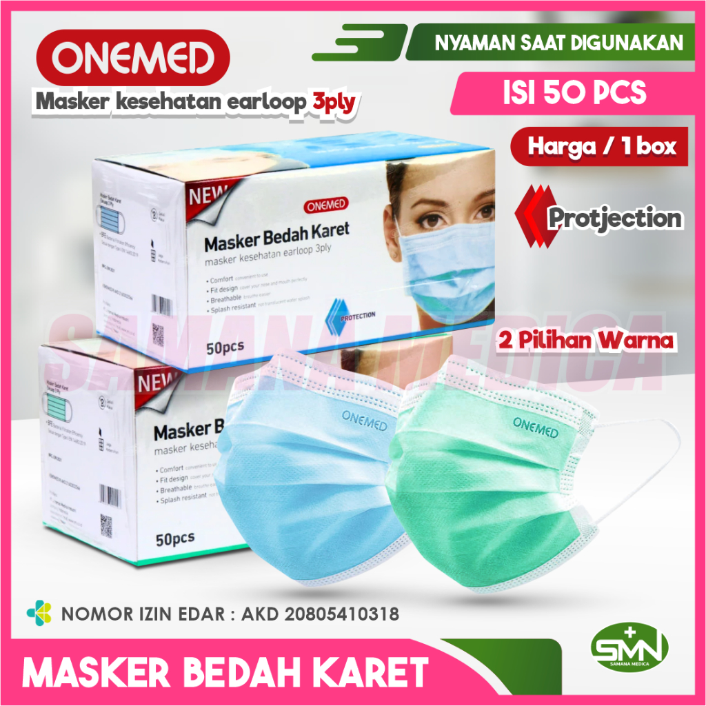 Jual Masker Bedah Karet / Masker Medis ONEMED 3PLY - Masker Earloop Box ...