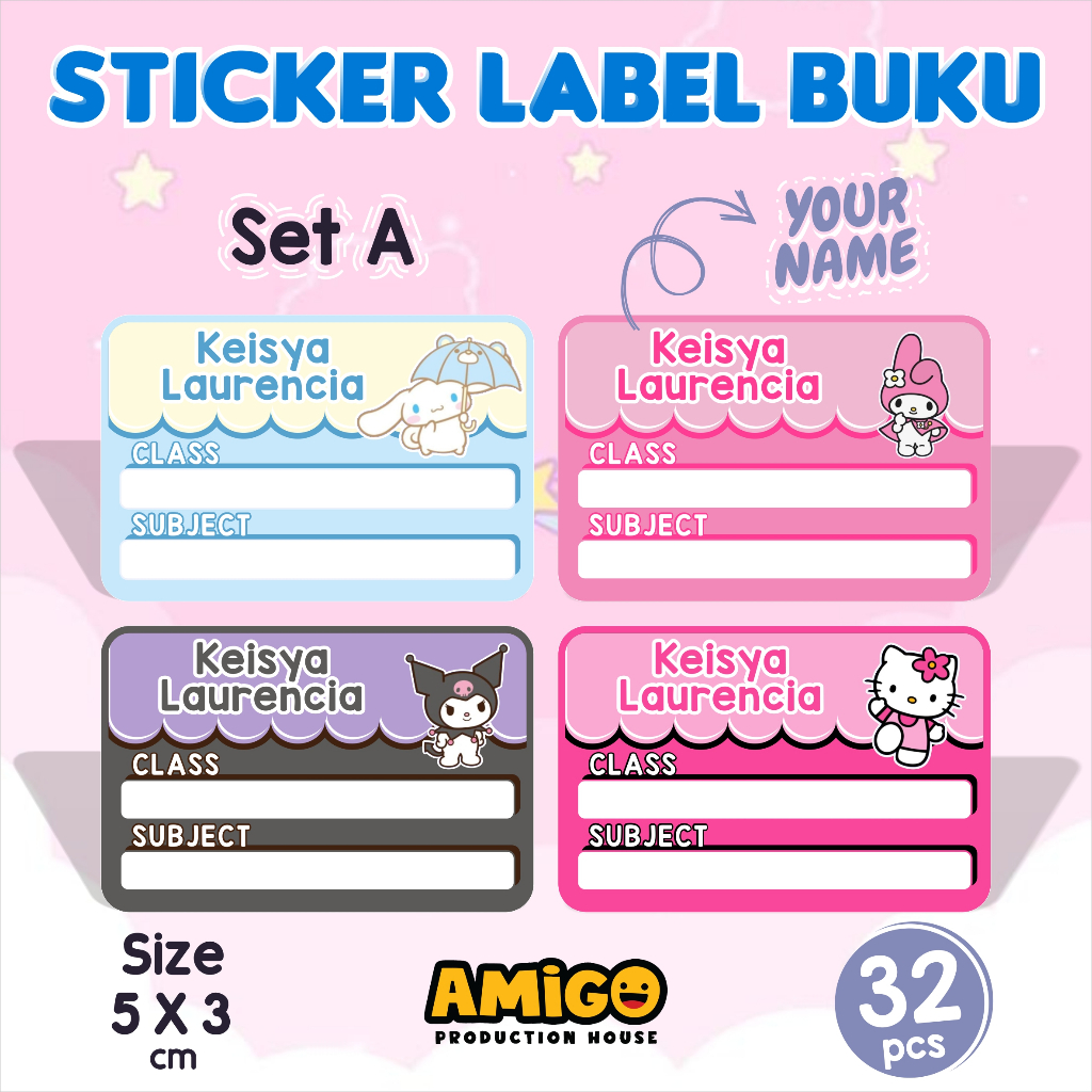 Jual Sticker Buku Sanrio Label Buku Pelajaran Sekolah Anak stiker ...