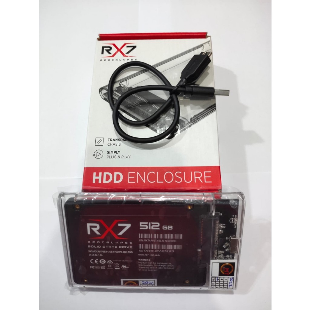 Jual SSD RX7 512GB ( BISA EXTERNAL ) + ENCLOSURE PORTABLE + KABEL SATA ...