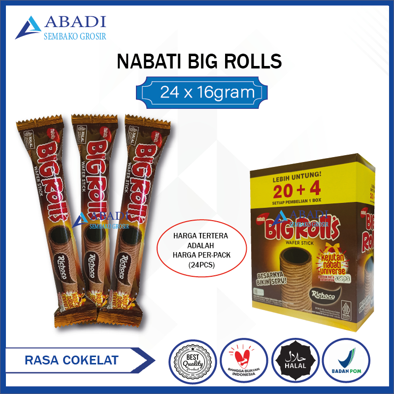 Jual Nabati Richoco BIG ROLLS Chocolate Cokelat Coklat 1 Box 1 Pack Pak 24pcs 16 gram | Shopee ...