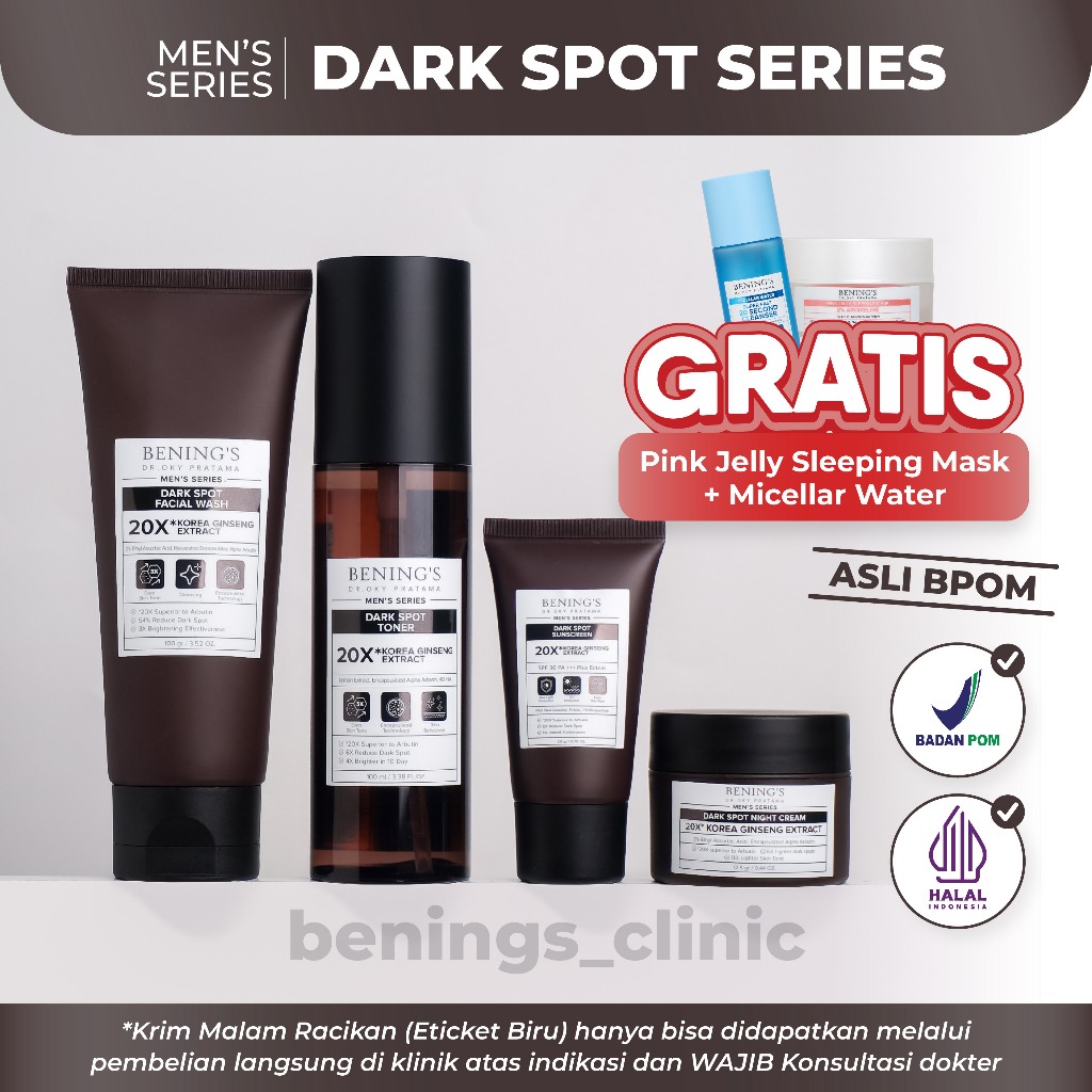 Jual Bening's Dark Spot Skincare Men's Series Free Pink Jelly & Micellar Water | membantu ...