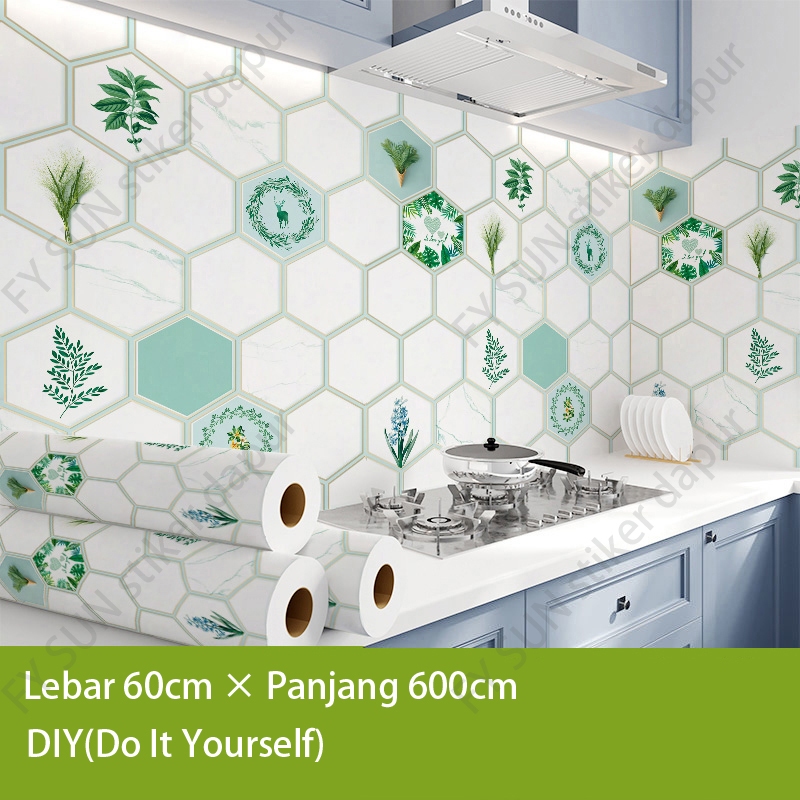 Jual wallpaper dapur anti minyak dan panas 60 cm * 6 meter motif segi ...