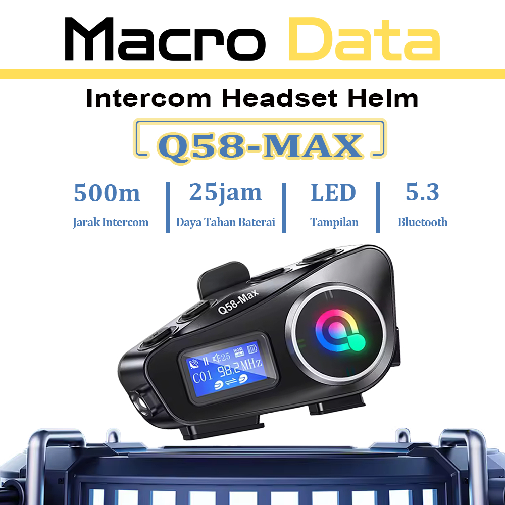 Jual Q58-MAX Intercom Headset Helm Bluetooth 5.3Layar LCD Tahan Air ...
