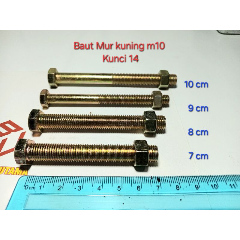 Jual Baut Mur kuning m10*70 -80 - 90 - 100 (7 - 8 - 9 - 10 cm kunci 14 / BMK m10*70 - 80 - 90 ...