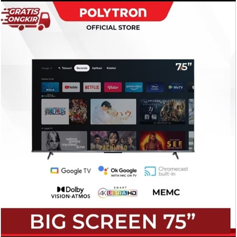 Jual POLYTRON TV 75 INCH 4K UHD SMART ANDROID GOOGLE TV 75UG5959 | Shopee Indonesia
