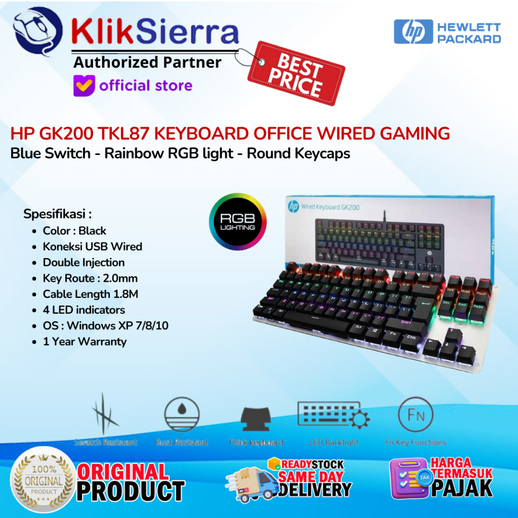 Jual HP GK200 TKL87 Keyboard Gaming Mechanical Blue Switch, Rainbow RGB ...